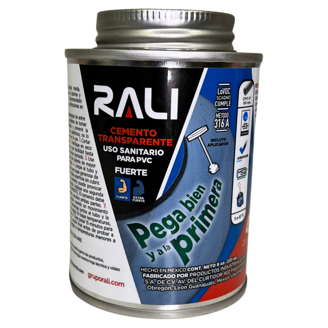 CEMENTO PARA PVC TRANSPARENTE DE 237 ML. RALI — Elektrocontrol