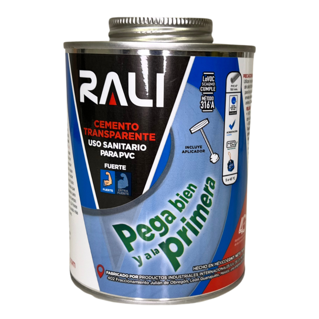 CEMENTO PARA PVC TRANSPARENTE DE 474ML. RALI — Elektrocontrol