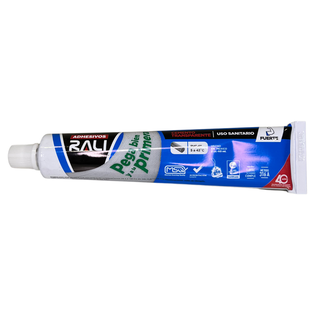 CEMENTO PARA PVC TRANSPARENTE PRESENTACION DE TUBO DE 60ML. RALI ...